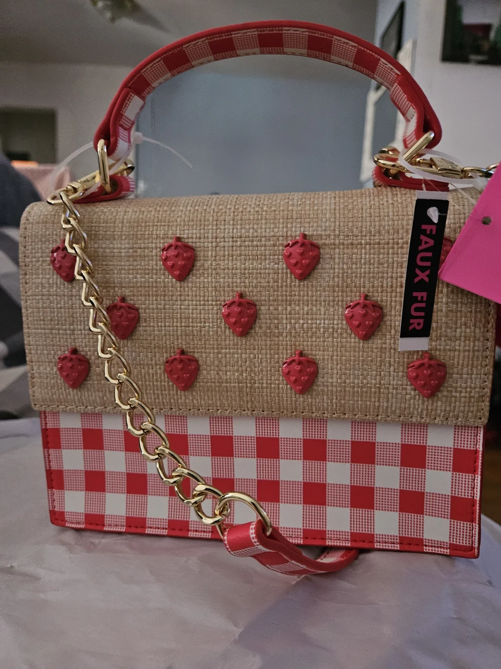 Betsey Johnson | Bags | Betsey Johnson Red Gingham Straw Strawberry ...